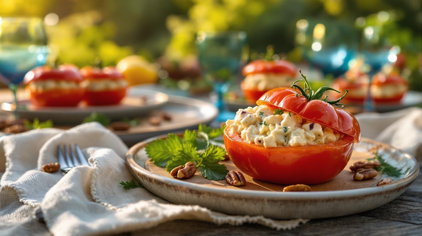 Southern picnic secret: Greek yogurt chicken salad in juicy tomato cups